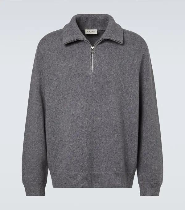 FRAME Wool And Cotton Half-zip Sweater - Grey