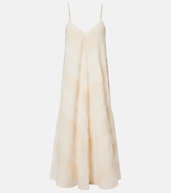 JULIET DUNN Embroidered Cotton Midi Dress - Beige