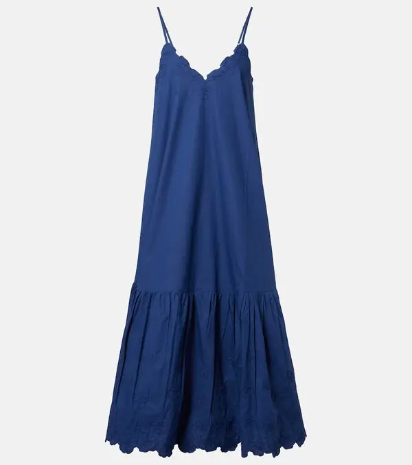 JULIET DUNN Embroidered Cotton Midi Dress - Blue