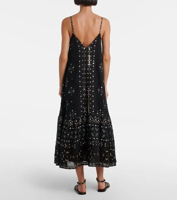 JULIET DUNN Embroidered Cotton Midi Dress - Black