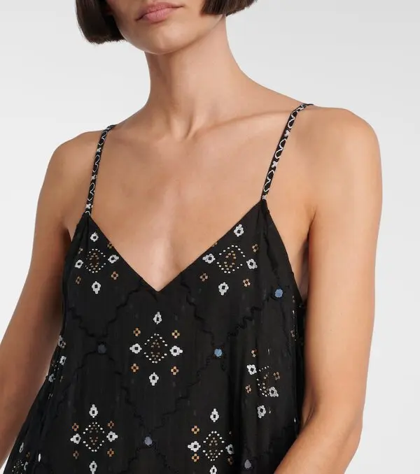 JULIET DUNN Embroidered Cotton Midi Dress - Black