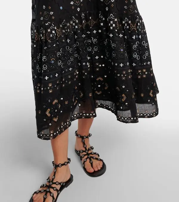 JULIET DUNN Embroidered Cotton Midi Dress - Black