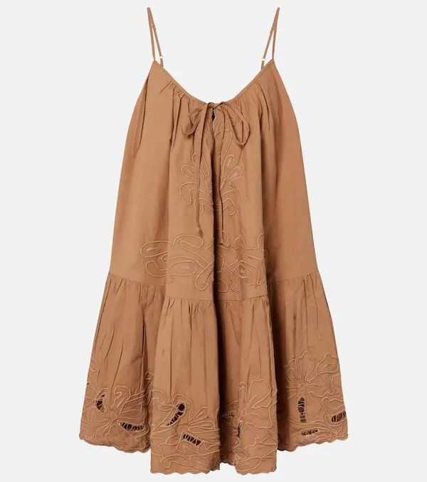 JULIET DUNN Embroidered Cotton Minidress - Beige