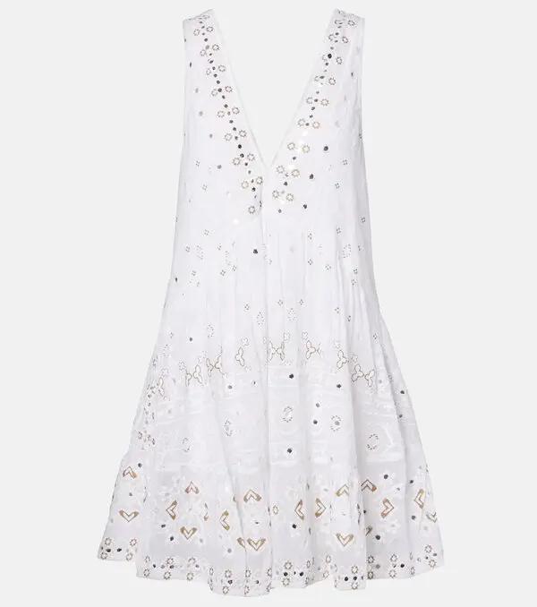 JULIET DUNN Embroidered Cotton Minidress - White