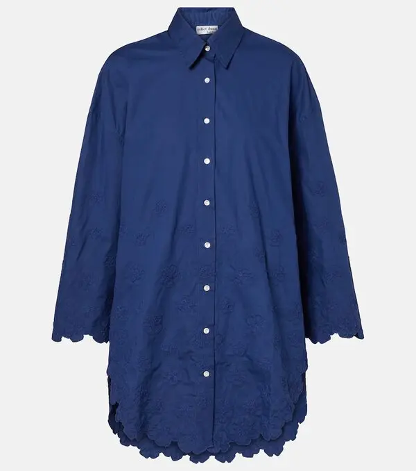JULIET DUNN Floral Cotton Poplin Shirt Dress - Blue