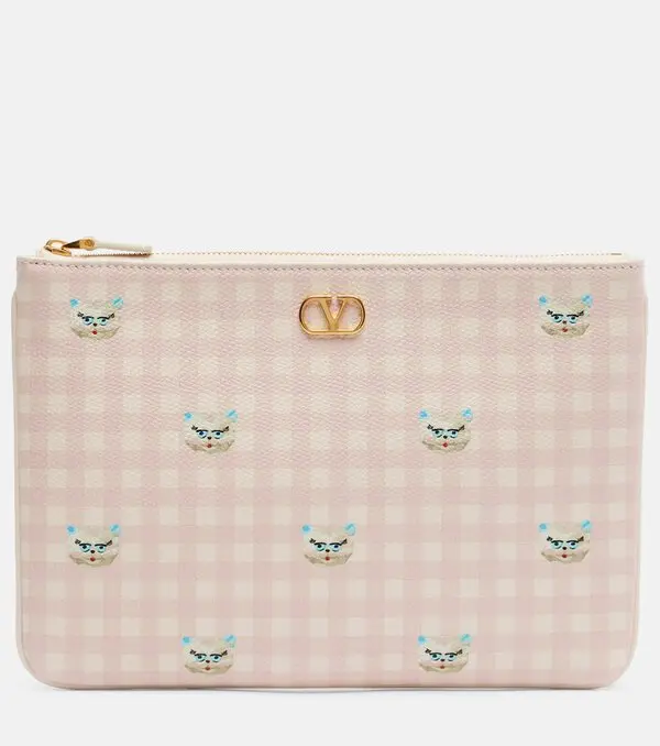 Valentino Garavani Vlogo Medium Printed Leather Pouch - Pink