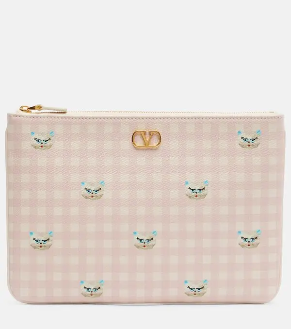 Valentino Garavani Vlogo Medium Printed Leather Pouch - Pink