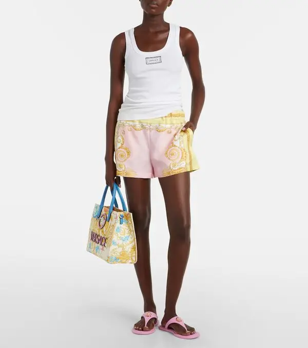 Versace Underwater Barocco Silk Twill Shorts - Yellow