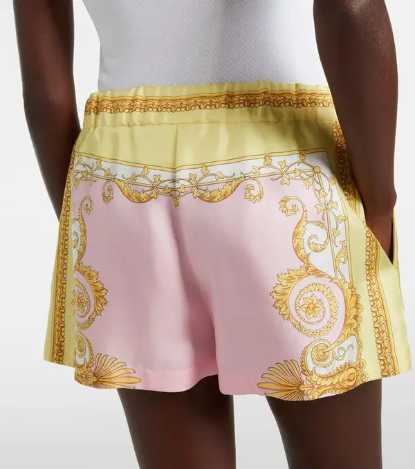 Versace Underwater Barocco Silk Twill Shorts - Yellow
