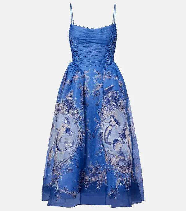 Zimmermann Rebellion Linen And Silk Bustier Dress - Blue