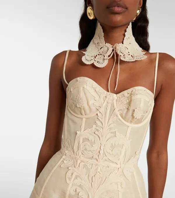 Zimmermann Rebellion Linen And Silk Bustier Dress - White