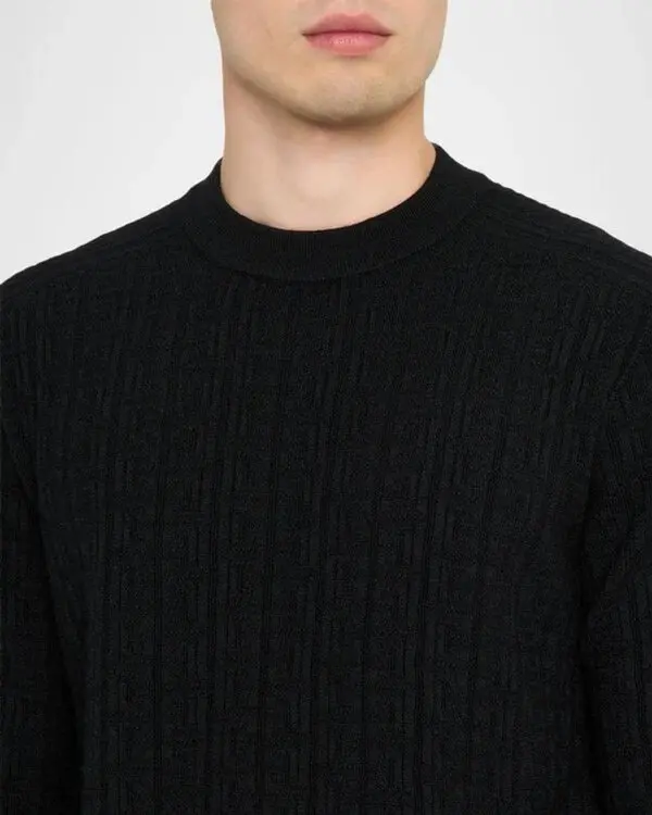 Balmain Wool Monogram Jacquard Knit Crewneck Sweater