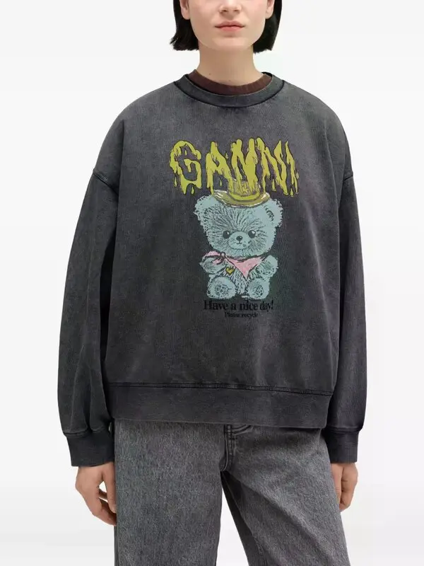 GANNI Graphic-print Sweatshirt - Grey