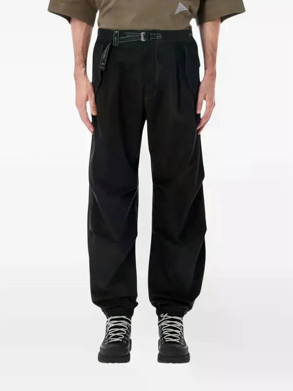 AND WANDER Logo-belt Trousers - Black
