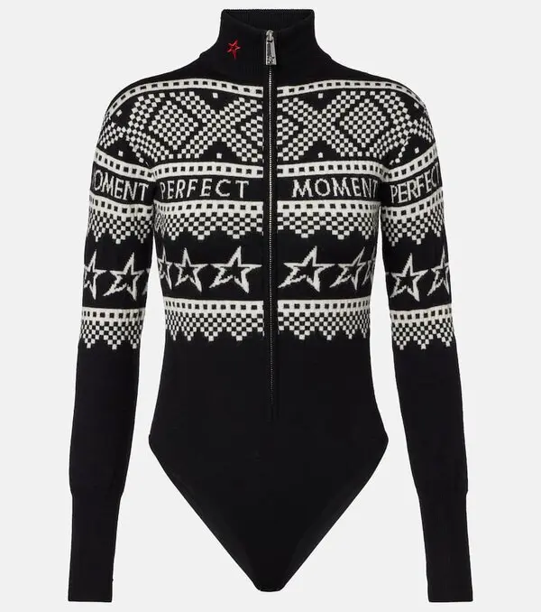 Perfect Moment Holiday Intarsia Wool Bodysuit - Black