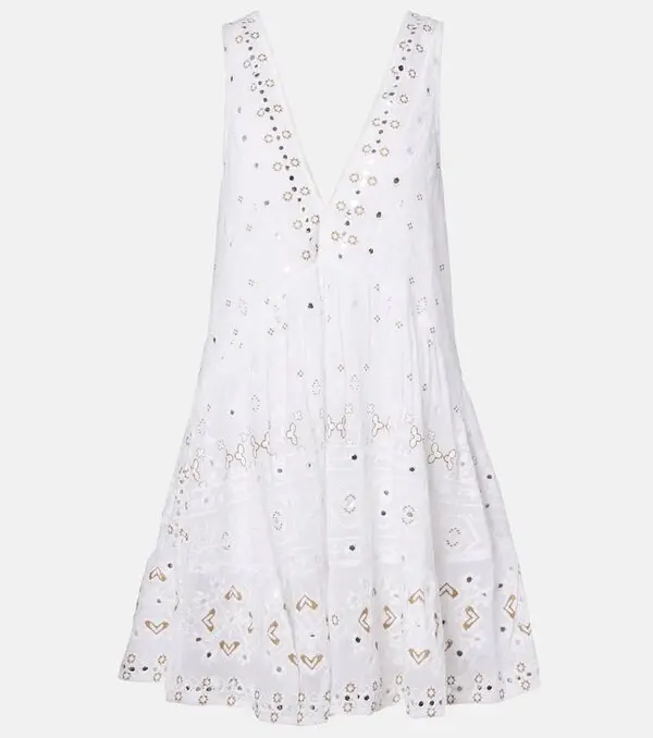 JULIET DUNN Embroidered Cotton Minidress - White