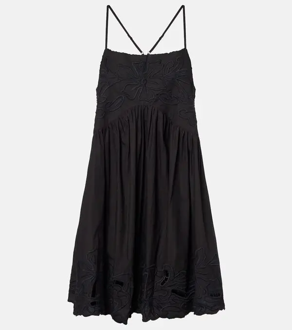 JULIET DUNN Embroidered Cotton Poplin Mini Dress - Black