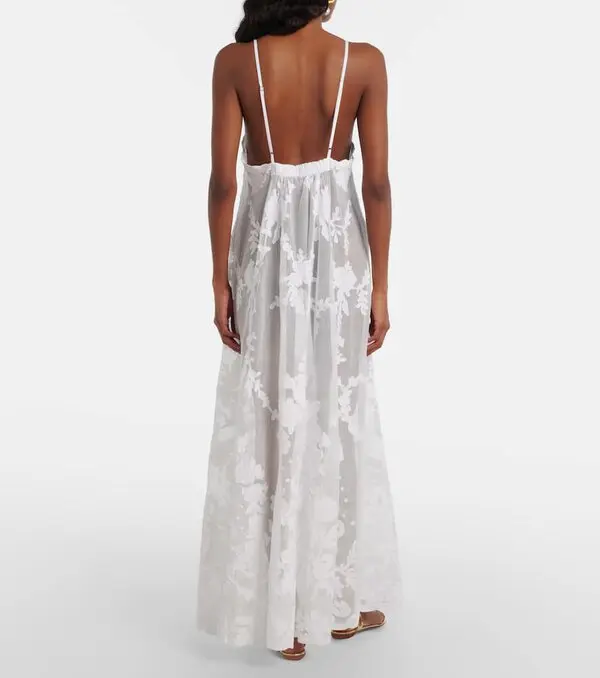 JULIET DUNN Embroidered Semi-sheer Cotton Maxi Dress