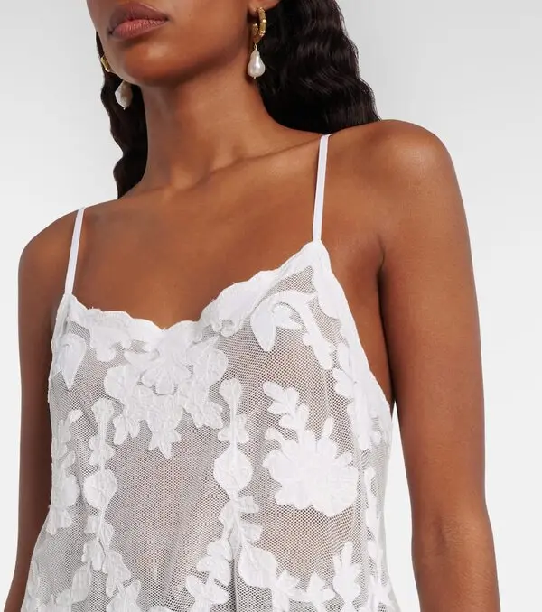 JULIET DUNN Embroidered Semi-sheer Cotton Maxi Dress
