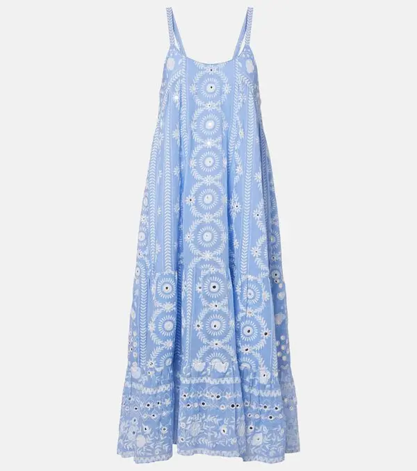 JULIET DUNN Printed Sequined Cotton Midi Dress - Blue