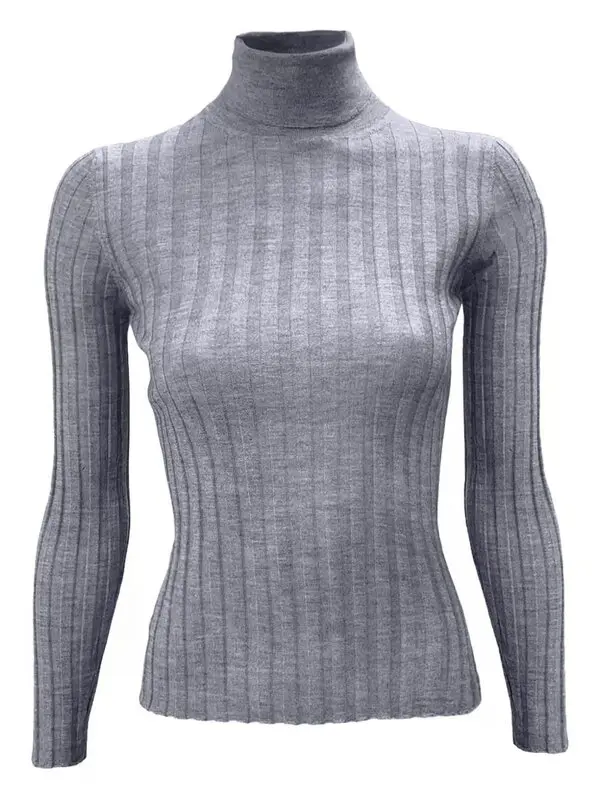 LA ROSE Turtleneck Ribbed Sweater - Grey