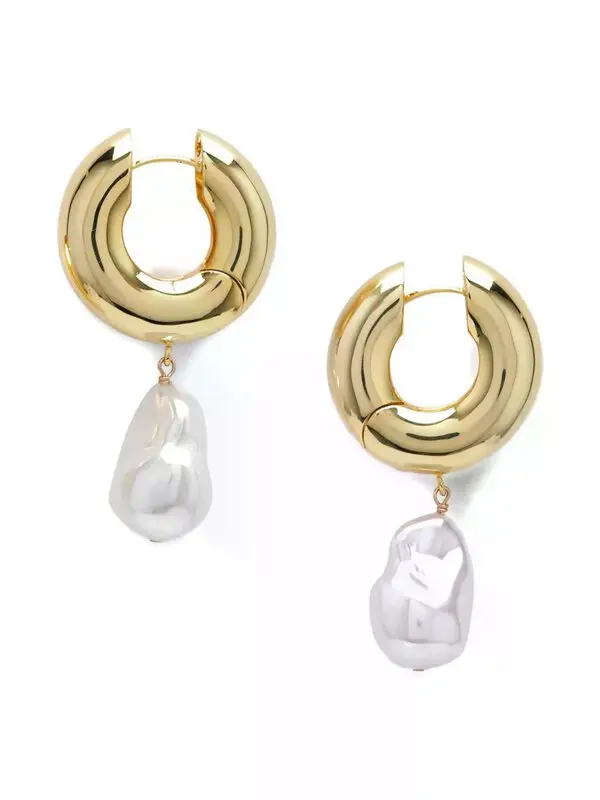 Éliou Pleated Pearl Drop Hoop Earrings - Gold