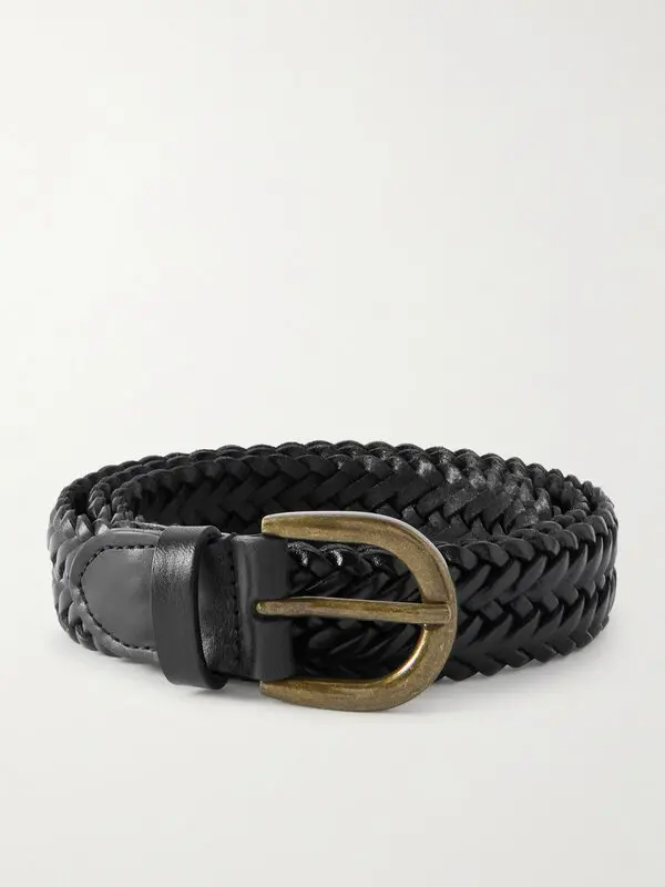 MORJAS 3cm Woven Leather Belt - Black