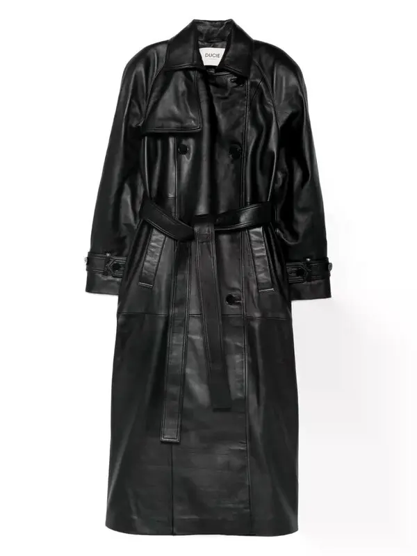 DUCIE Corrin Buttoned Belted Leather Trench