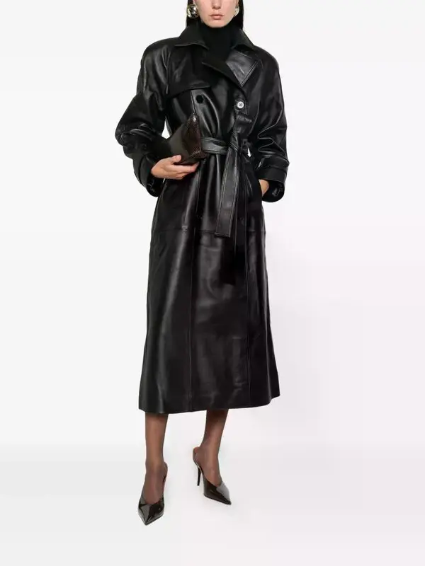 DUCIE Corrin Buttoned Belted Leather Trench