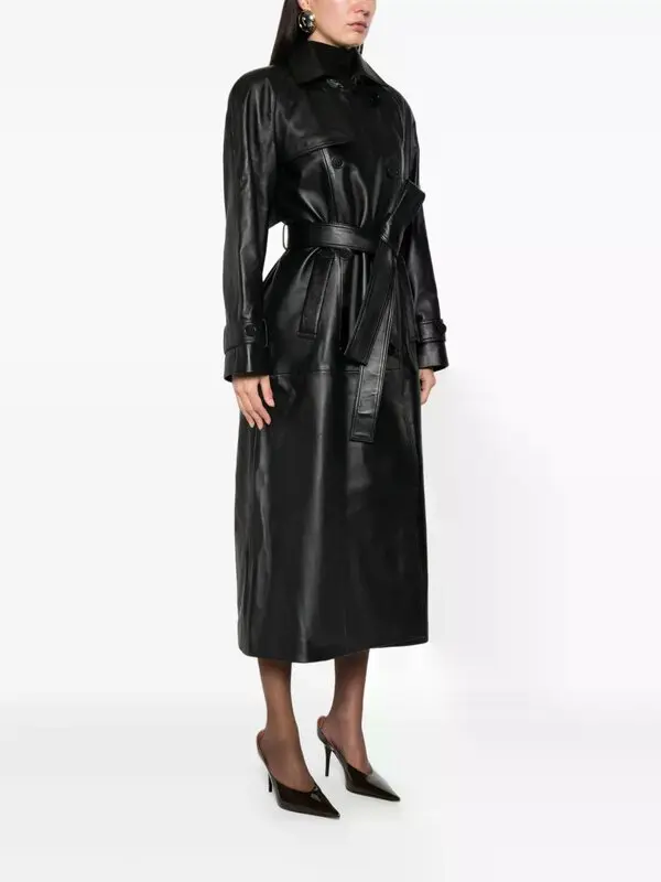 DUCIE Corrin Buttoned Belted Leather Trench