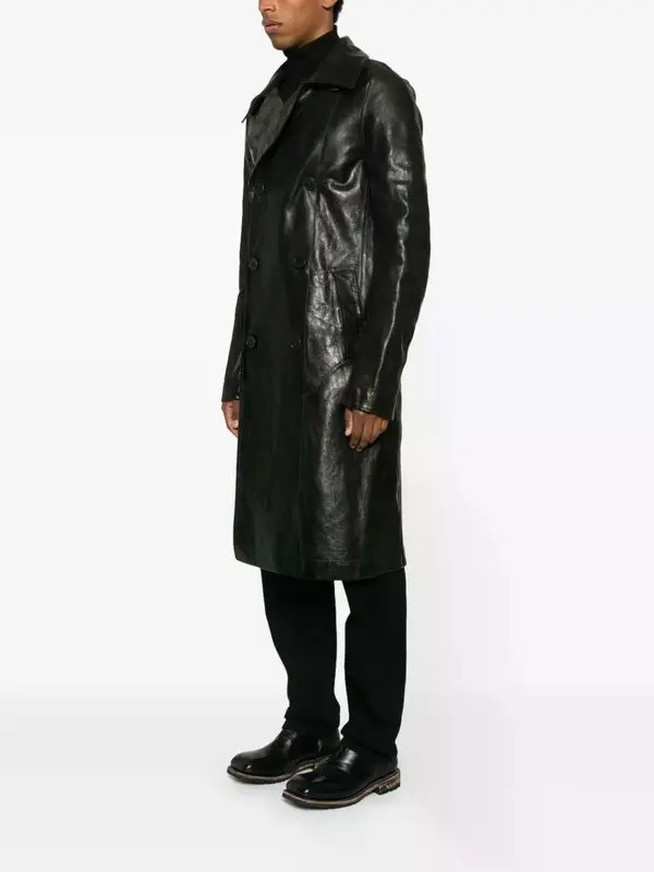DEEPTI Double-breasted Leather Overcoat