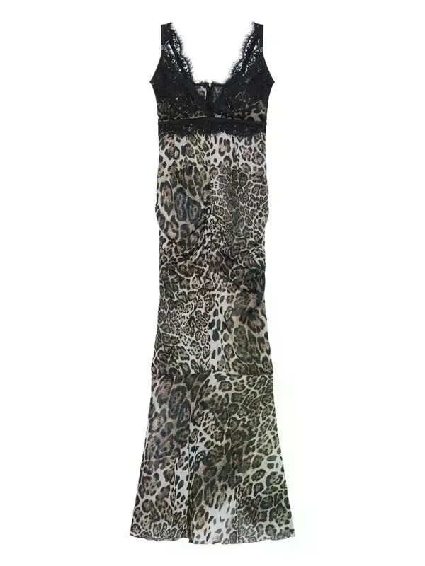 Gcds Lace Leopard Print Dress - Brown
