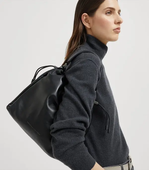 Brunello Cucinelli Leather Mellow Bucket Bag - Black