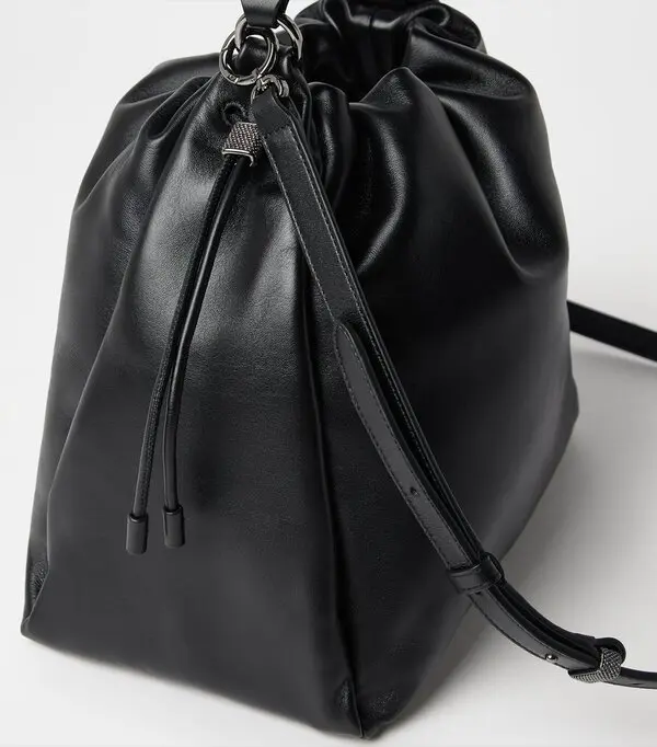 Brunello Cucinelli Leather Mellow Bucket Bag - Black