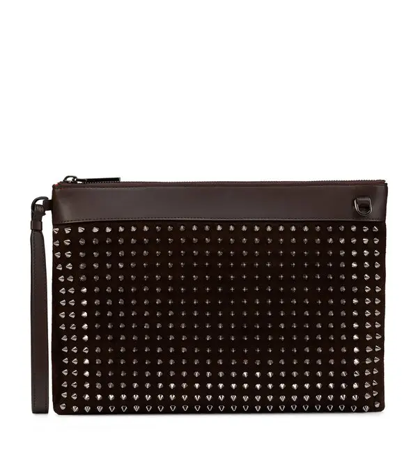 CHRISTIAN LOUBOUTIN Funky Spike Leather Pouch - Brown