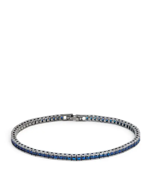 Tateossian Rhodium-plated Sterling Silver Quadro Tennis Bracelet - Blue