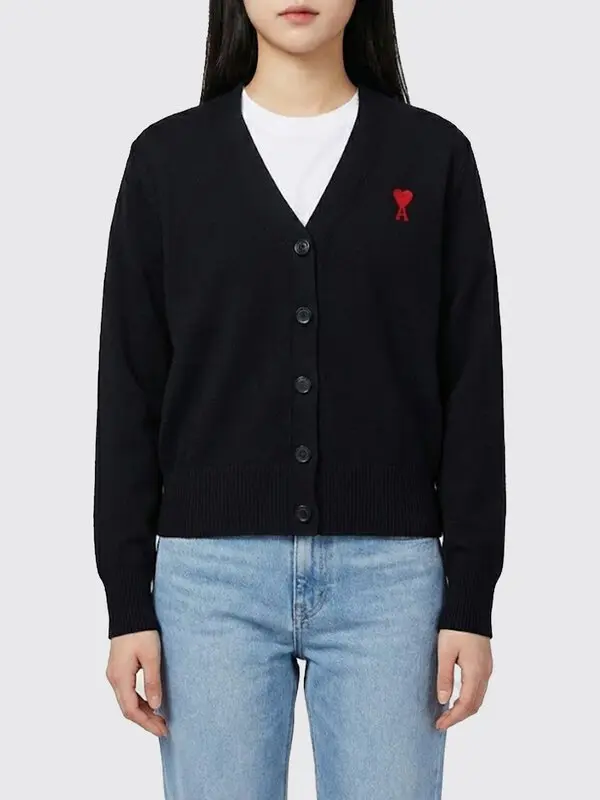 Ami V-neck Cardigan With Embroidered Logo