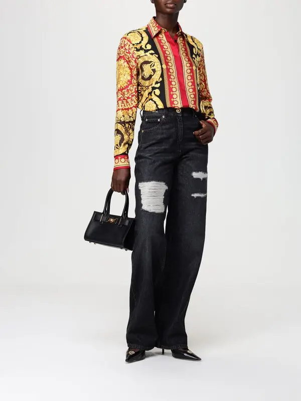 Versace Wide Leg Distressed Jeans
