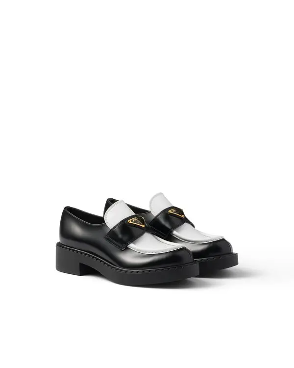 Prada Two-tone Brushed Leather Loafers - Black