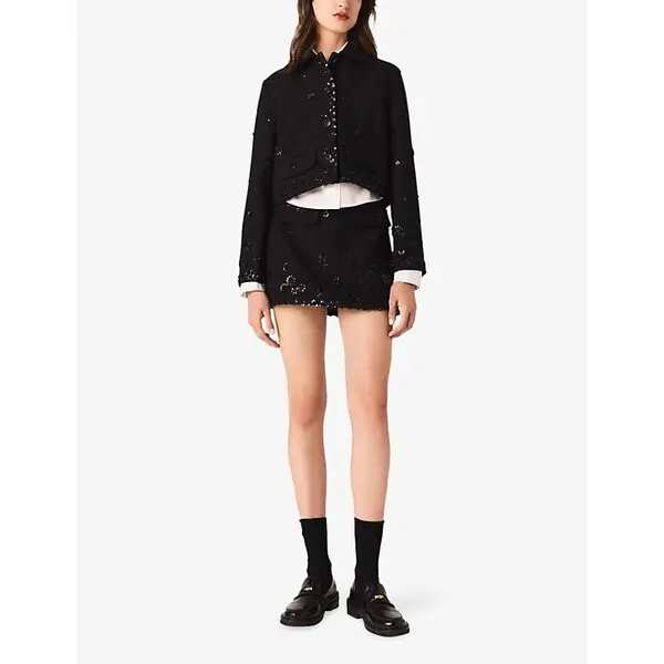 Maje Sequin-embellished Stretch-woven Jacket