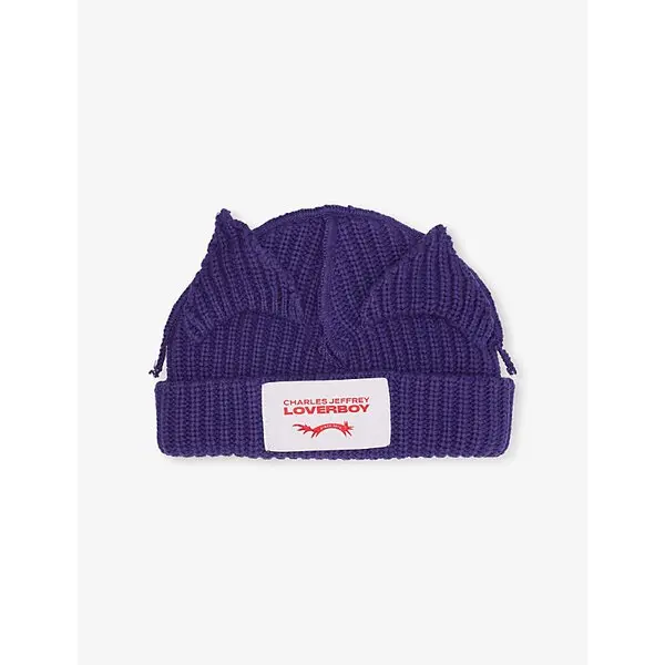 CHARLES JEFFREY LOVERBOY Knitted Beanie With Logo Patch - Purple
