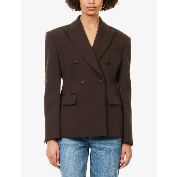 THE FRANKIE SHOP Crosby Double-breasted Woven Blazer - Brown
