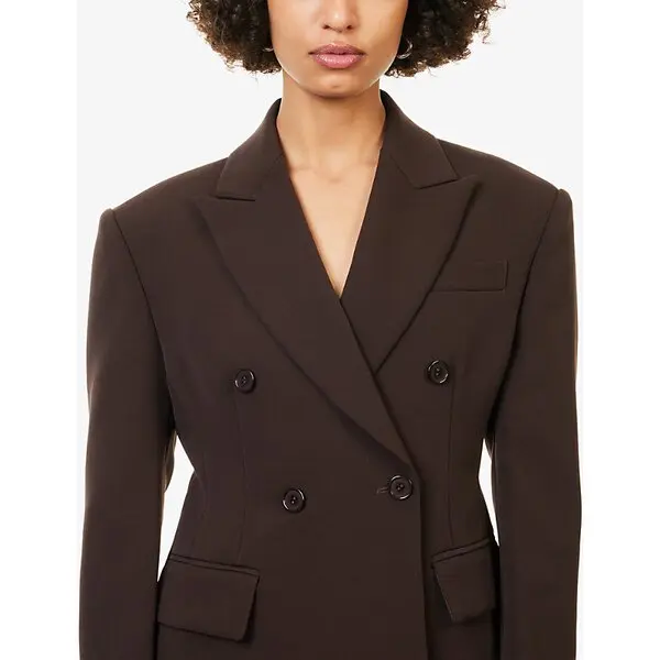 THE FRANKIE SHOP Crosby Double-breasted Woven Blazer - Brown