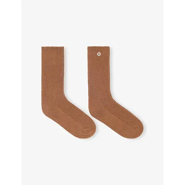 Maje Branded Mid-calf Knitted Socks - Camel