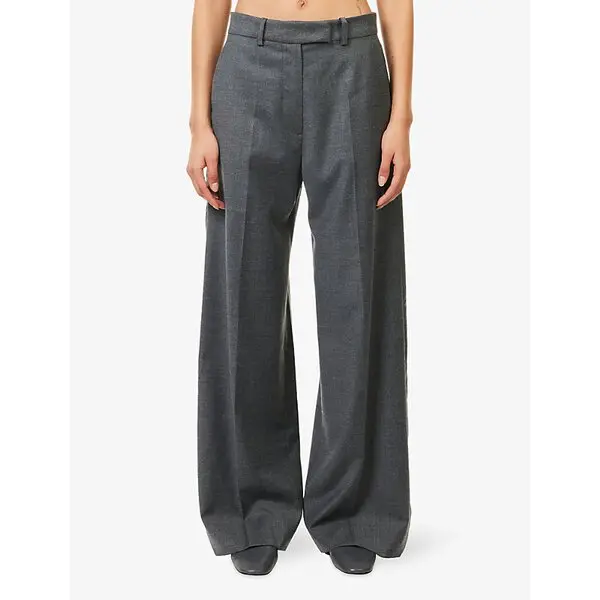 THE FRANKIE SHOP Wide-leg Wool-blend Trousers - Grey Melange