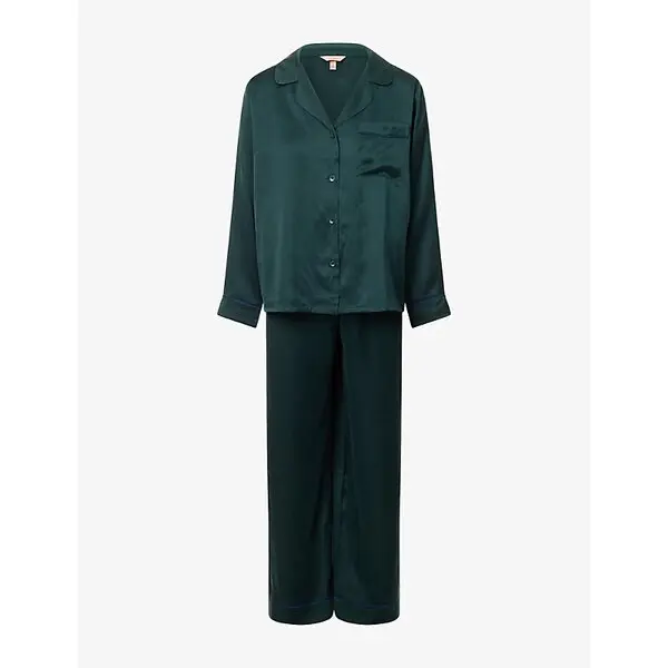 Eberjey Inez Silk Long-sleeve Pyjama Set - Pine/navy