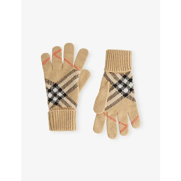 Burberry Check-print Cashmere-blend Gloves - Sand