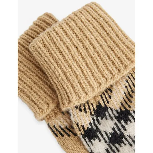 Burberry Check-print Cashmere-blend Gloves - Sand