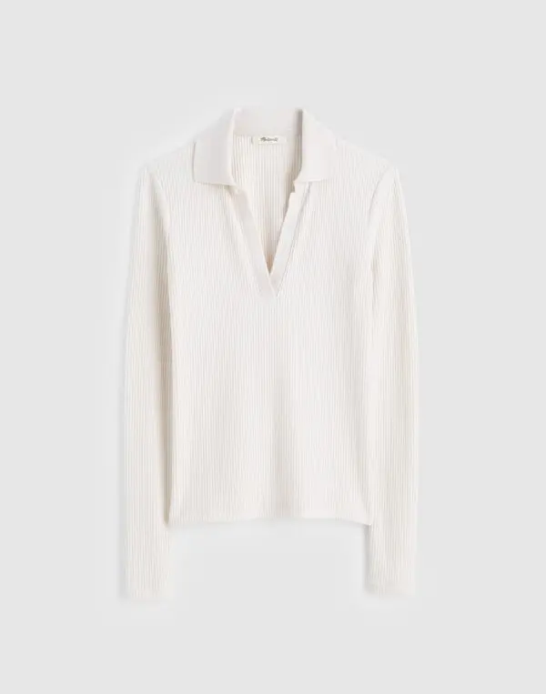 Madewell Sparkle Long-sleeve Polo Top - Lurex Antique Cream