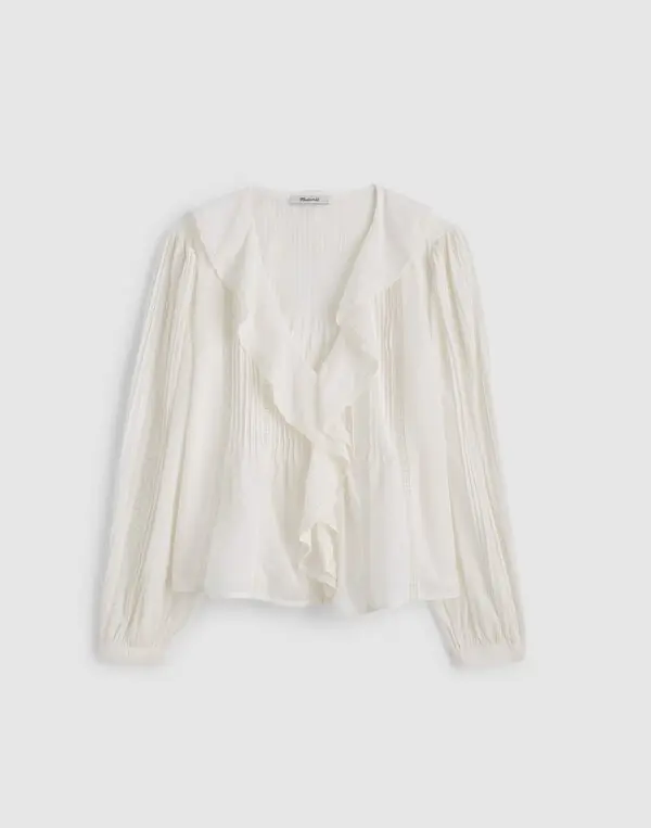 Madewell Lace-insert Ruffled Pintuck Long-sleeve Top - Winter White